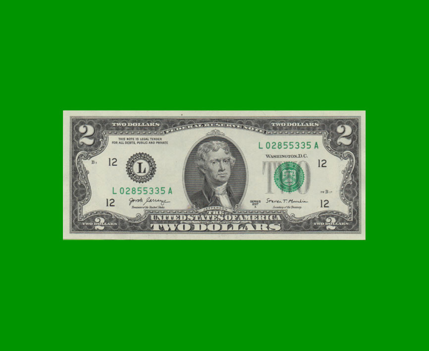BILLETE DE EEUU 2,00 DOLAR, SELLO VERDE, PICK 545, ESTADO SIN CIRCULAR ...