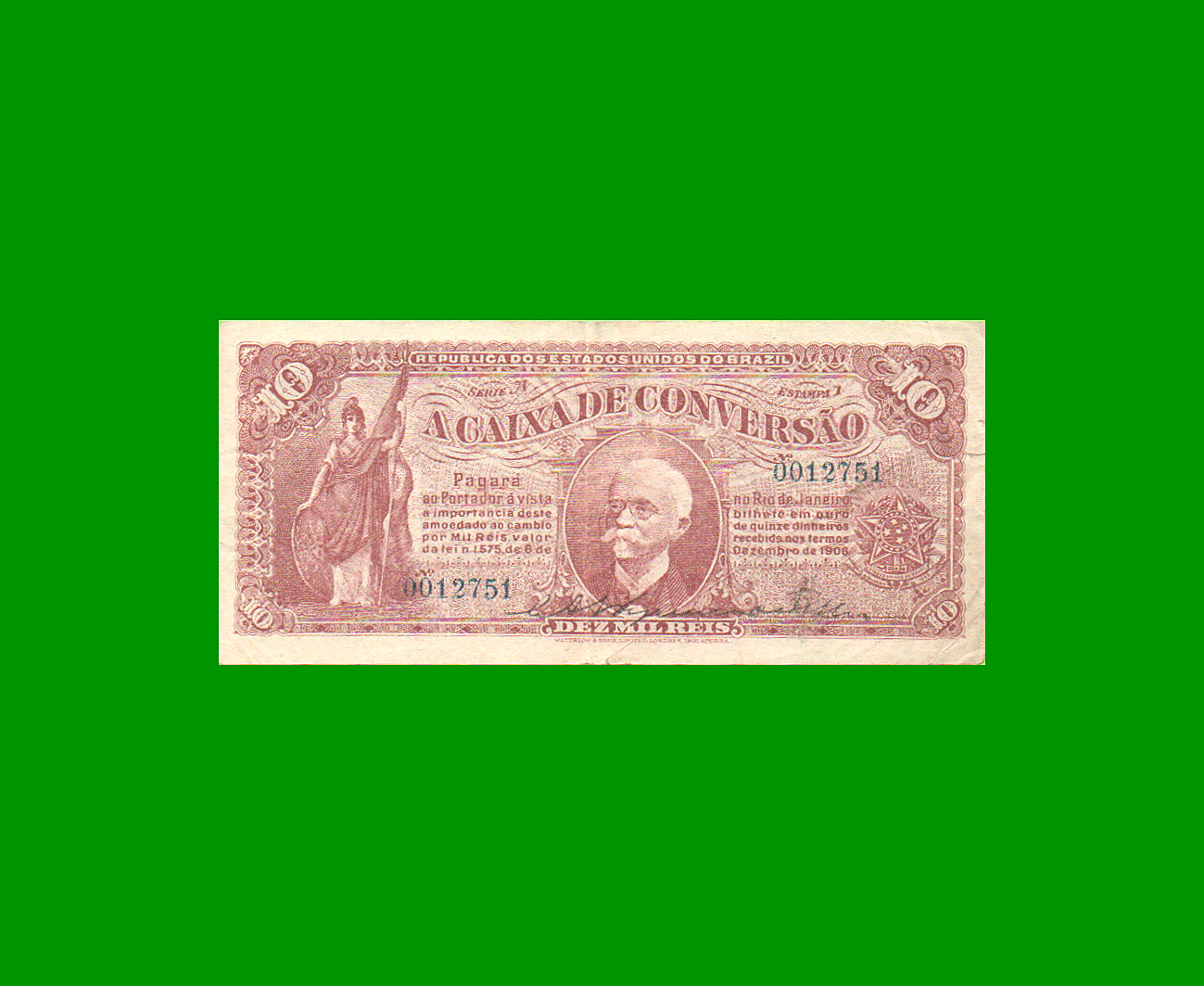 BILLETE DE BRASIL 10 MIL RIES, PICK 94, AÑO 1907, ESTADO MUY BUENO ...