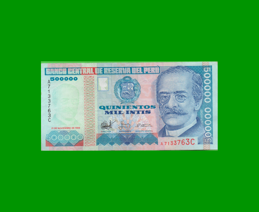 BILLETE DE PERU 500.000 INTIS, PICK 146, AÑO 1988, ESTADO EXCELENTE ...